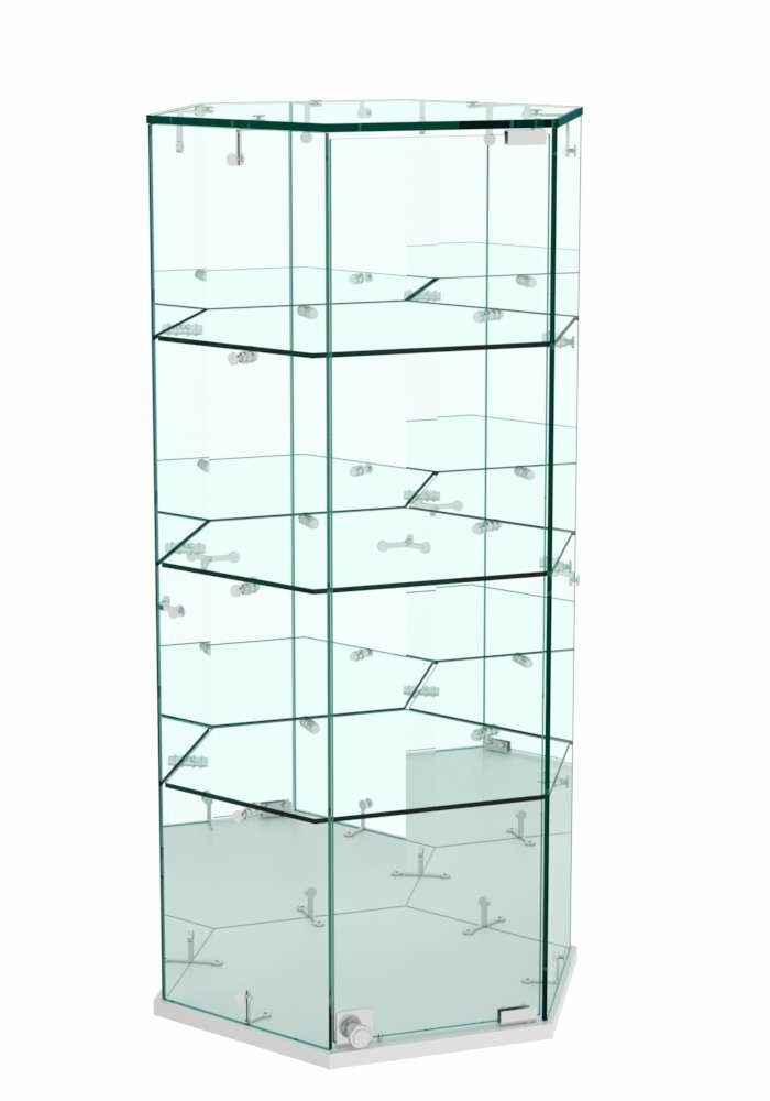 Витрина Истра настольная шестигранная №6 (задние стенки зеркальные), Серый