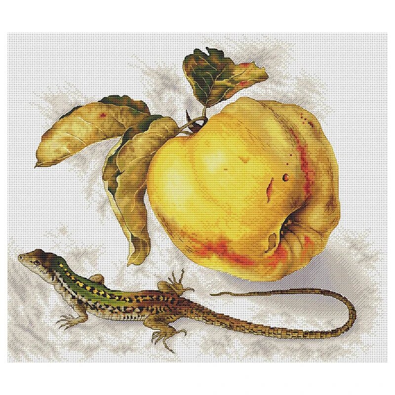 Набор для вышивки крестом Amishop Яблоко и Гекко A, 14CT unprint canvas
