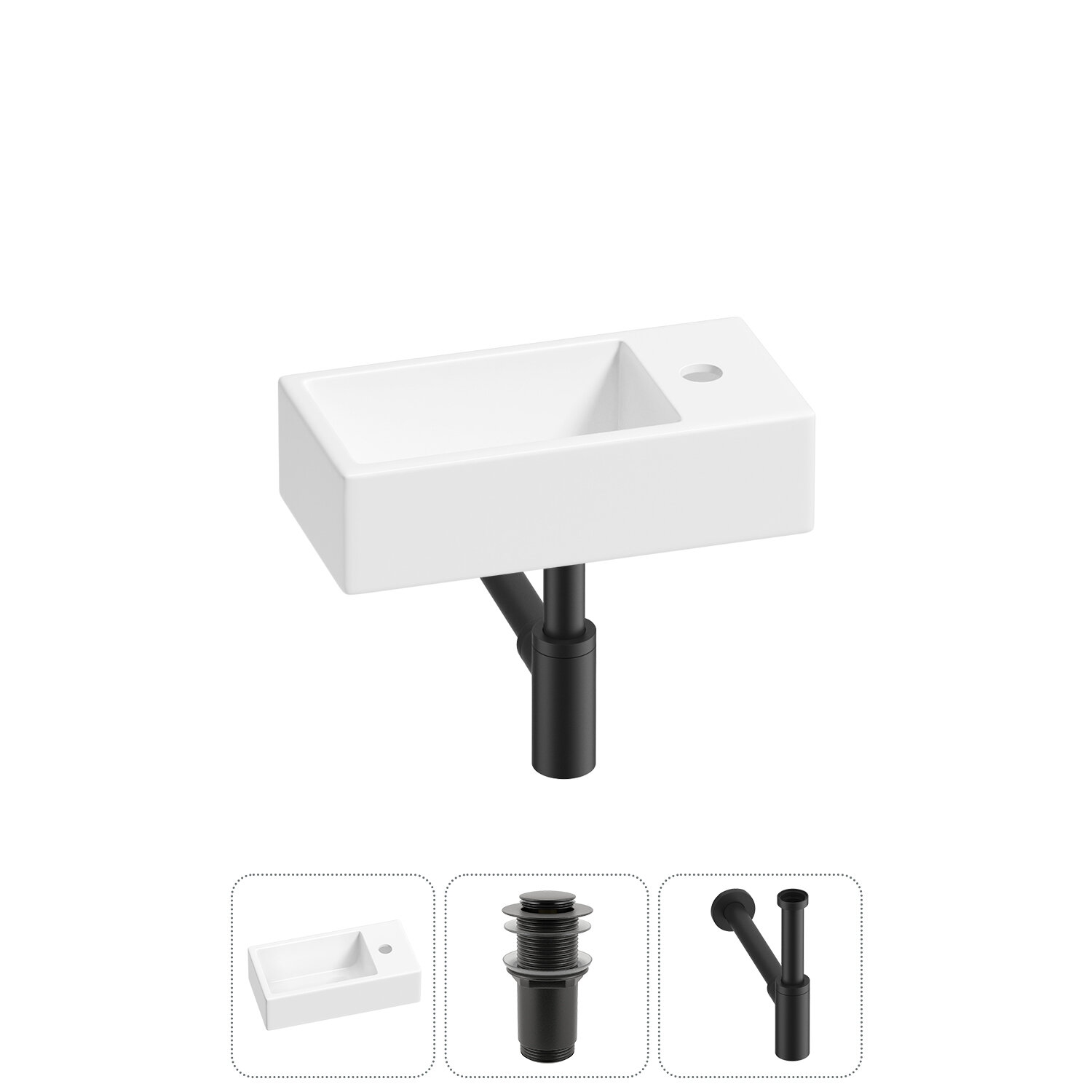 Подвесная или накладная раковина в ванную комнату Lavinia Boho Bathroom Sink 20215970R в наборе 3 в 1: раковина 40 см в цвете белый глянец, донный клапан, сифон