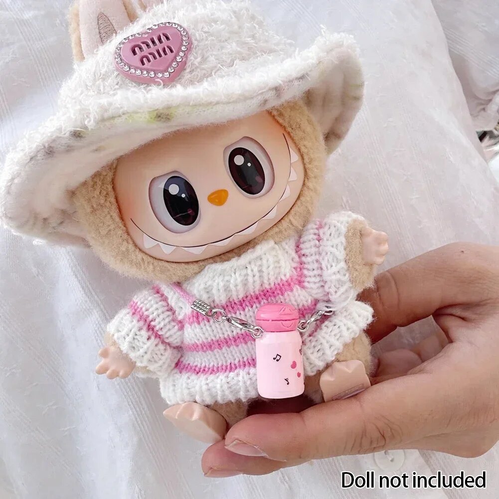 Ропа Лабубу полосатый свитер и шляпа для куклы 17 см Бежевый, 8