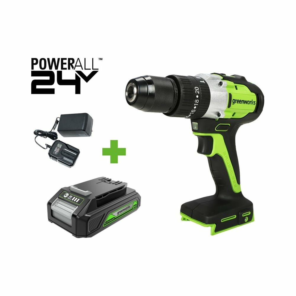 Бесщеточная ударная дрель-шуруповерт GreenWorks GD24DD60