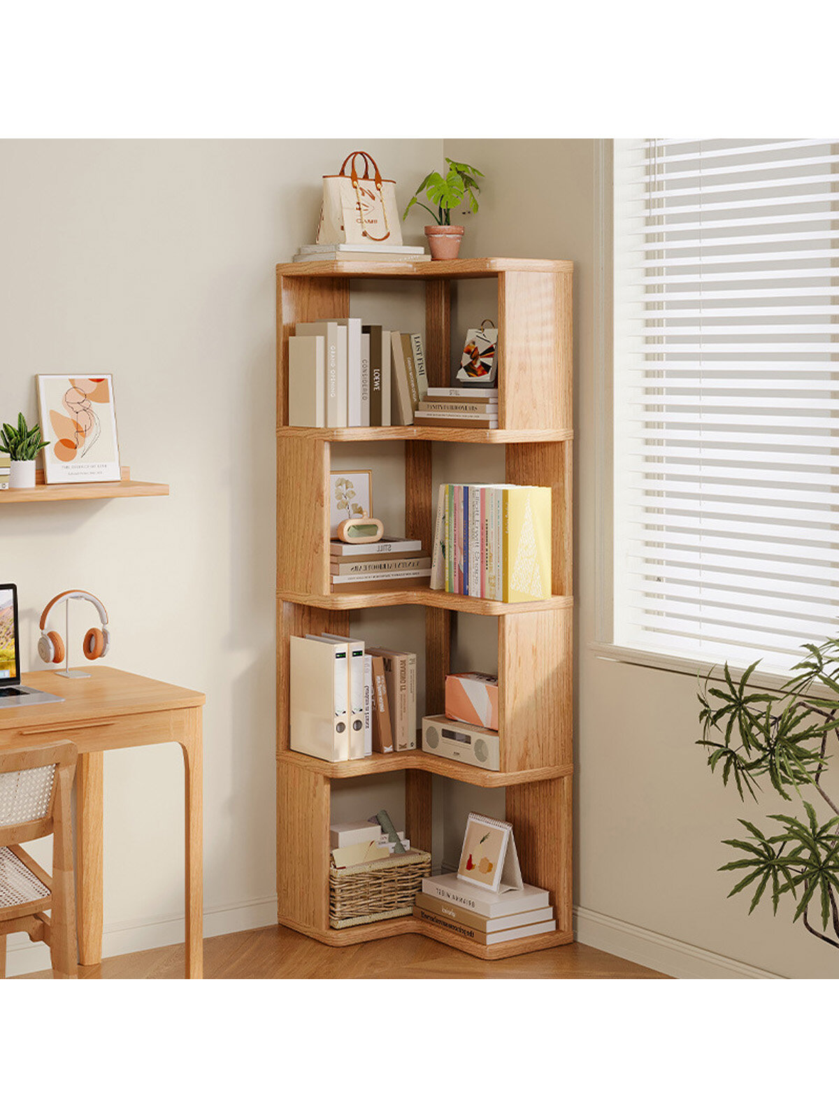 Книжная полка, угловая книжная полка из массива дерева высота 130 см, используется для хранения книг, игрушек и т. д.