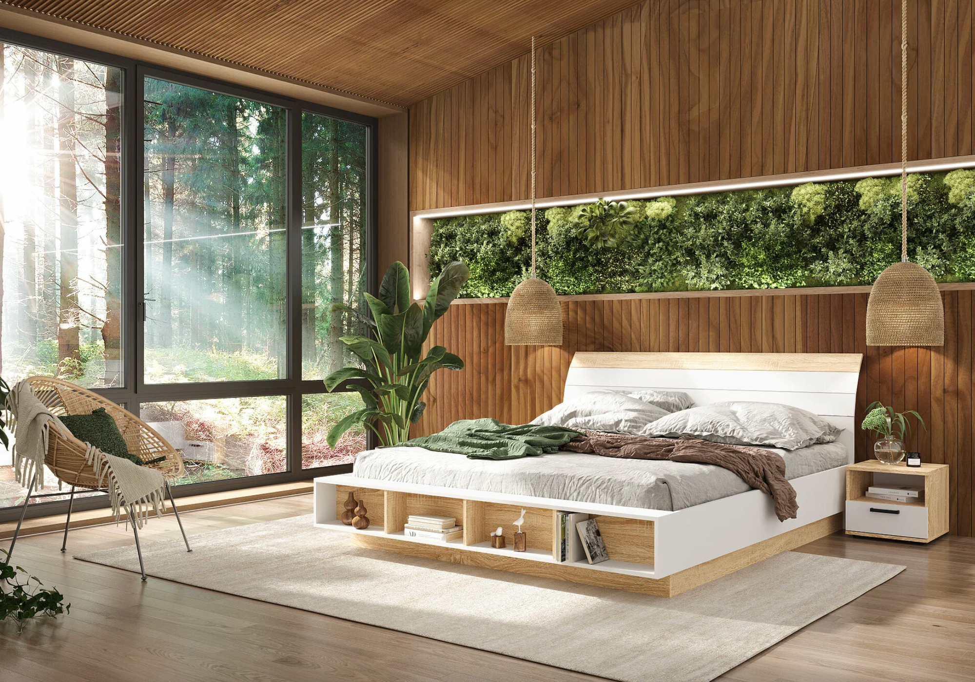 Кровать двуспальная 180х200 Санса КР-03, цвет белый/дуб сонома