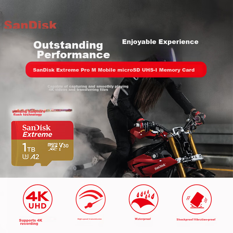 SanDisk 1TB TF (MicroSD) Memory Card, 4K Ultra High Speed Gold Card A2 V30 U3, Dash Cam, Action Camera Drone, Surveillance Storage Card, Read 190MB/s