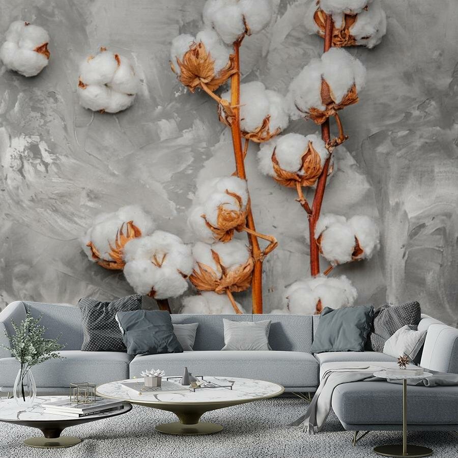 Фотообои Хлопок серый 10-740-S-Флок 270 x 200 см (ВхШ) Бесшовные, флизелиновые, влагостойкие обои MasterFresok