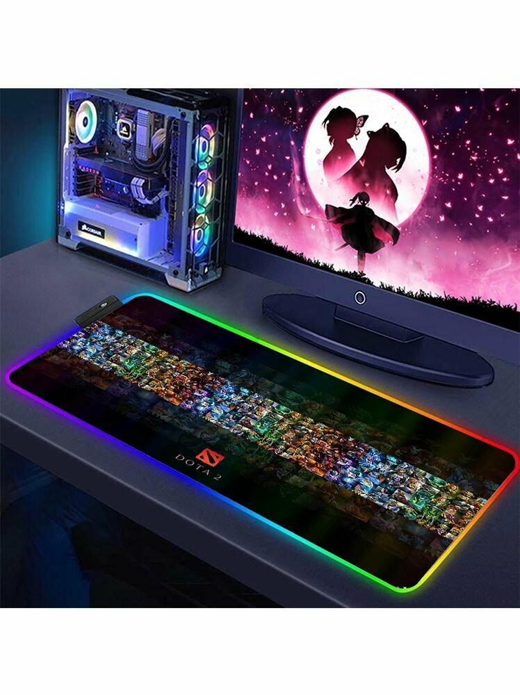 Коврик для мыши Dota 2 RGB LED, нескользящая основа, 40 см x 90 см