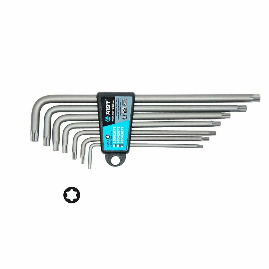 Набор ключей имбусовых Г-образных TORX T10-T40 экстра удлиненных 7 пр. AIST 1054307T набор шестигранников торкс звездочек 6-ть лучей Т10-Т40