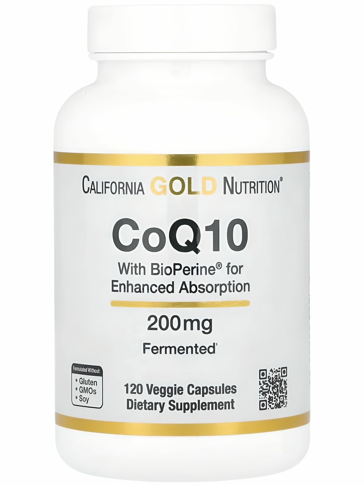 Коэнзим Q10 California Gold Nutrition с биоперином 200 мг 120 капсул, для энергии и здоровья сердца