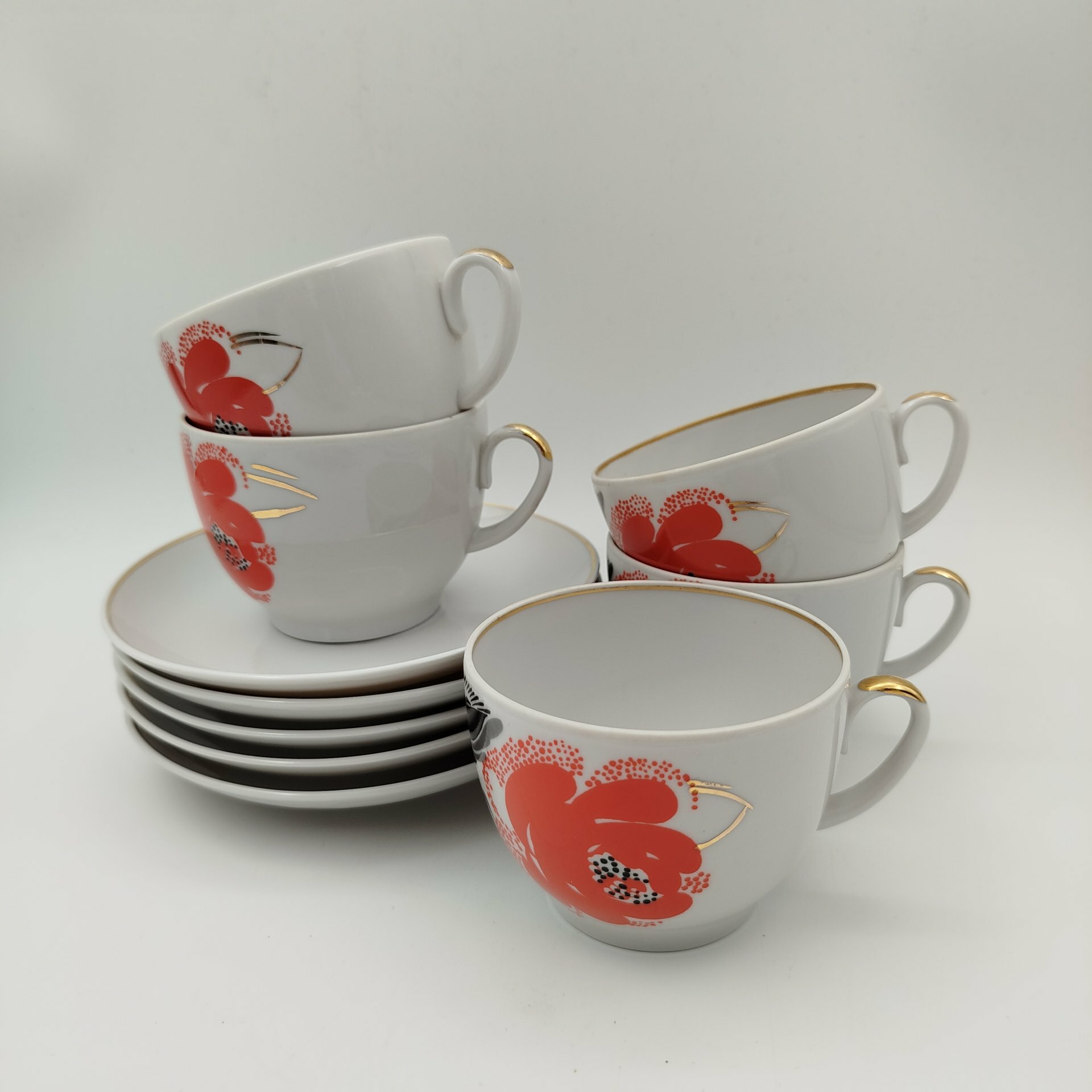 Набор из 5-ти чайных пар "Роза", фарфор, деколь, золочение