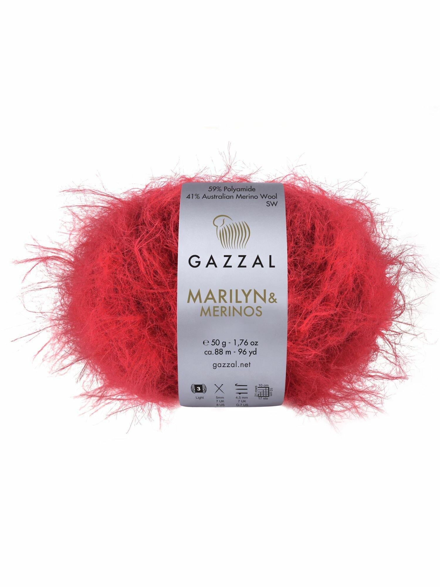 Пряжа Marilyn&Merinos Gazzal, красный - 8265, 41% австралийская мериносовая шерсть SW, 59% полиамид, 5 мотков, 50 г, 88 м.