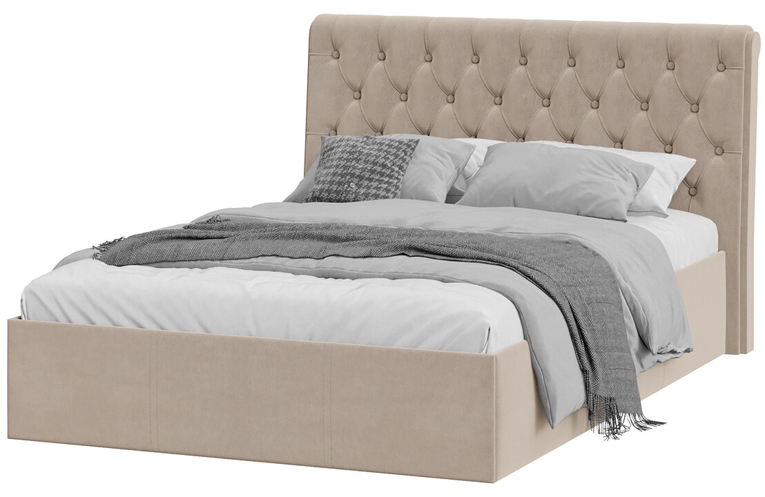 Кровать двуспальная без подъемного механизма "Скарлет" двойная Универсальная Тип 1 (1400), Велюр Мокко светлый