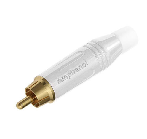Amphenol ACPR-WHT кабельный разъем RCA, металлический корпус, позолоченные контакты, мягкий хвостовик, цвет белый.