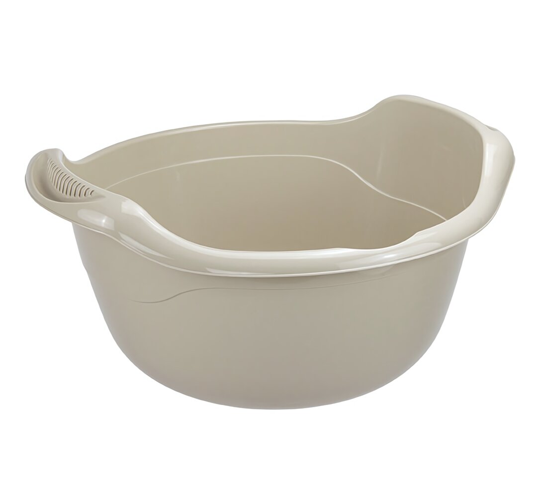 Таз круглый пластиковый 24л с ручками «М2508», цвет латте, гладкая поверхность, удобен для уборки и хранения