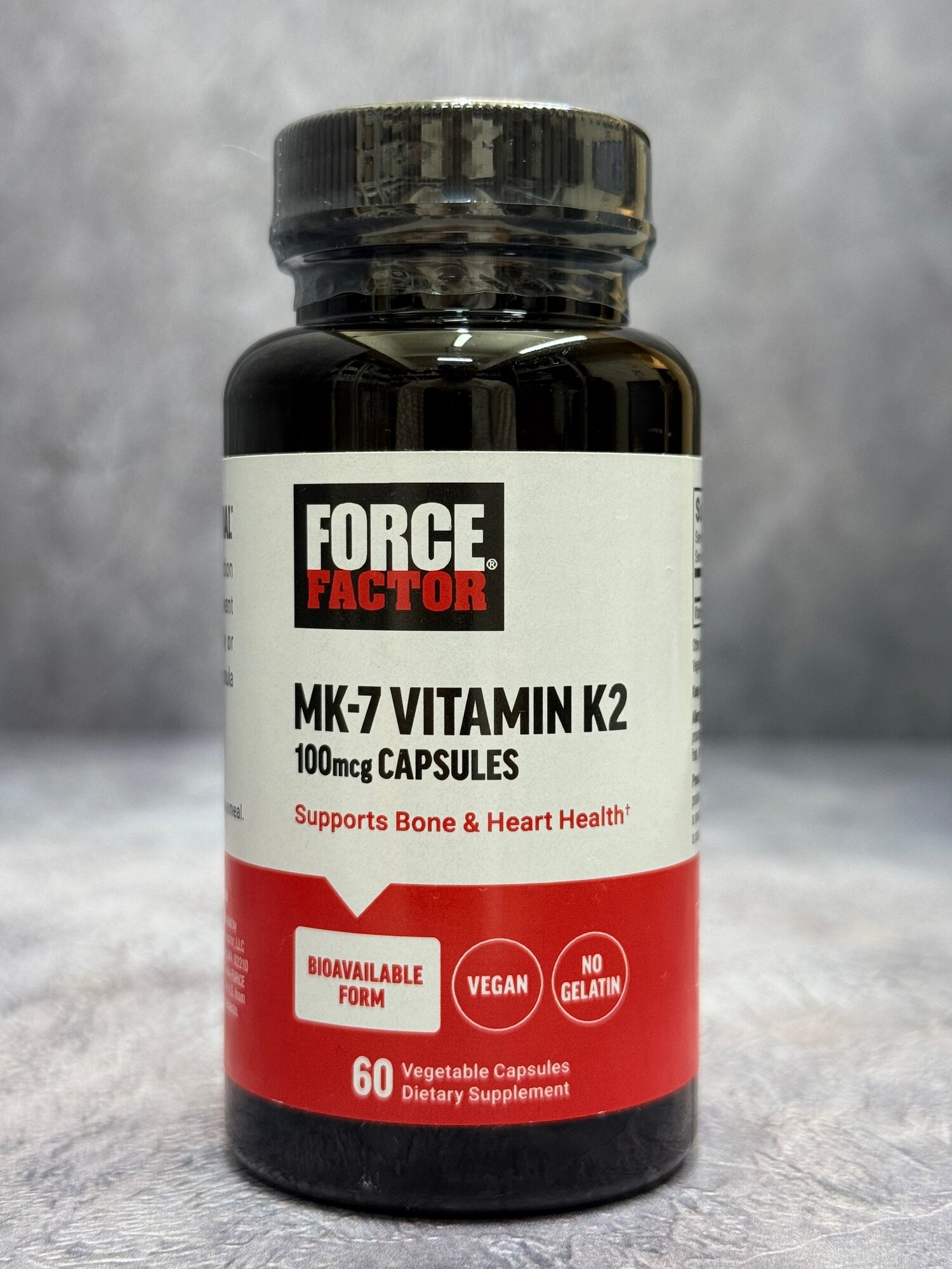 Витамин K2 менахинон, Force Factor, Mk-7, 100 мкг, 60 растительных капсул