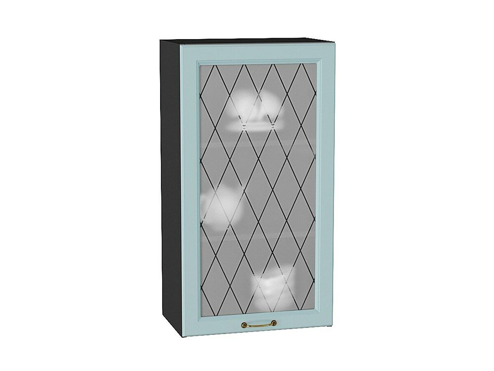 VVT Шкаф верхний с 1-ой остекленной дверцей Ницца Graphite, Голубой, 920, 500 В*Ш*Г 920*500*318, фасад МДФ/Стекло Голубой, корпус Graphite Голубой