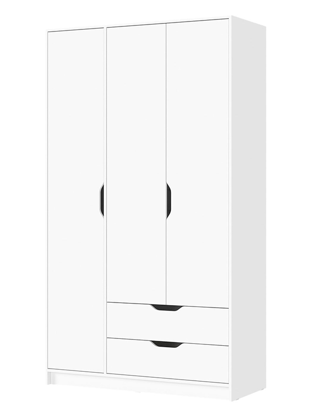 Распашной шкаф для одежды и хранения вещей Руна трехдверный с полками, с ящиками, со штангой, 120х50х210 см, Белый