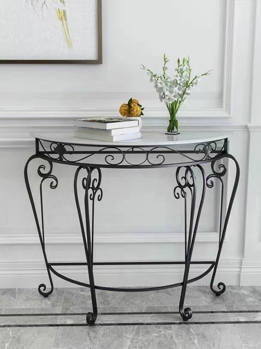 Консольный столик, полукруглая форма, 78х35х80см, металл, фанера, черный