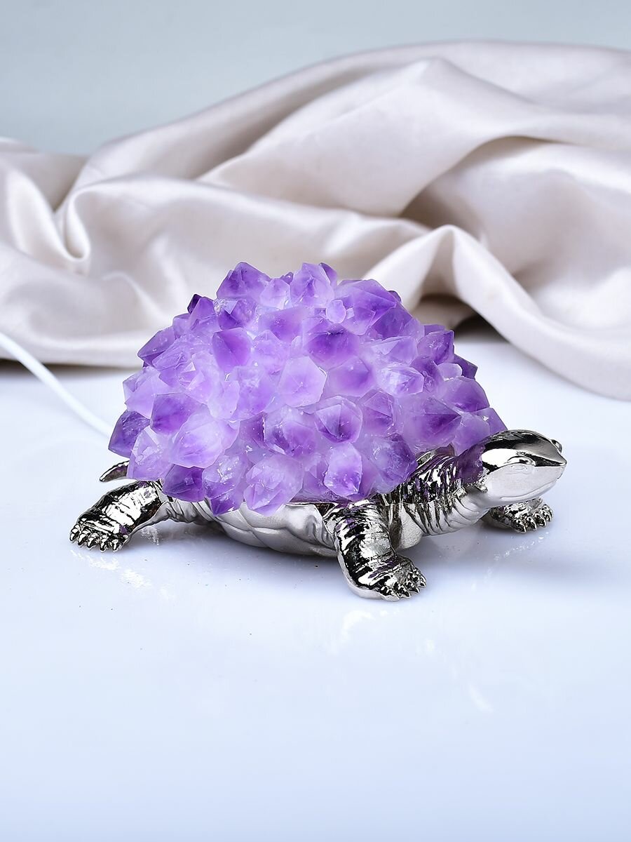 Ночник-черепашка из натурального хрусталя Бутон аметиста, декоративный светильник для спальни и детской, атмосферный подарок для уюта и релакса