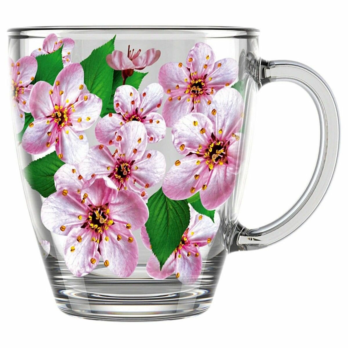 Кружка Гусь-хрустальный стеклянная, 350 мл с рисунком Сакура