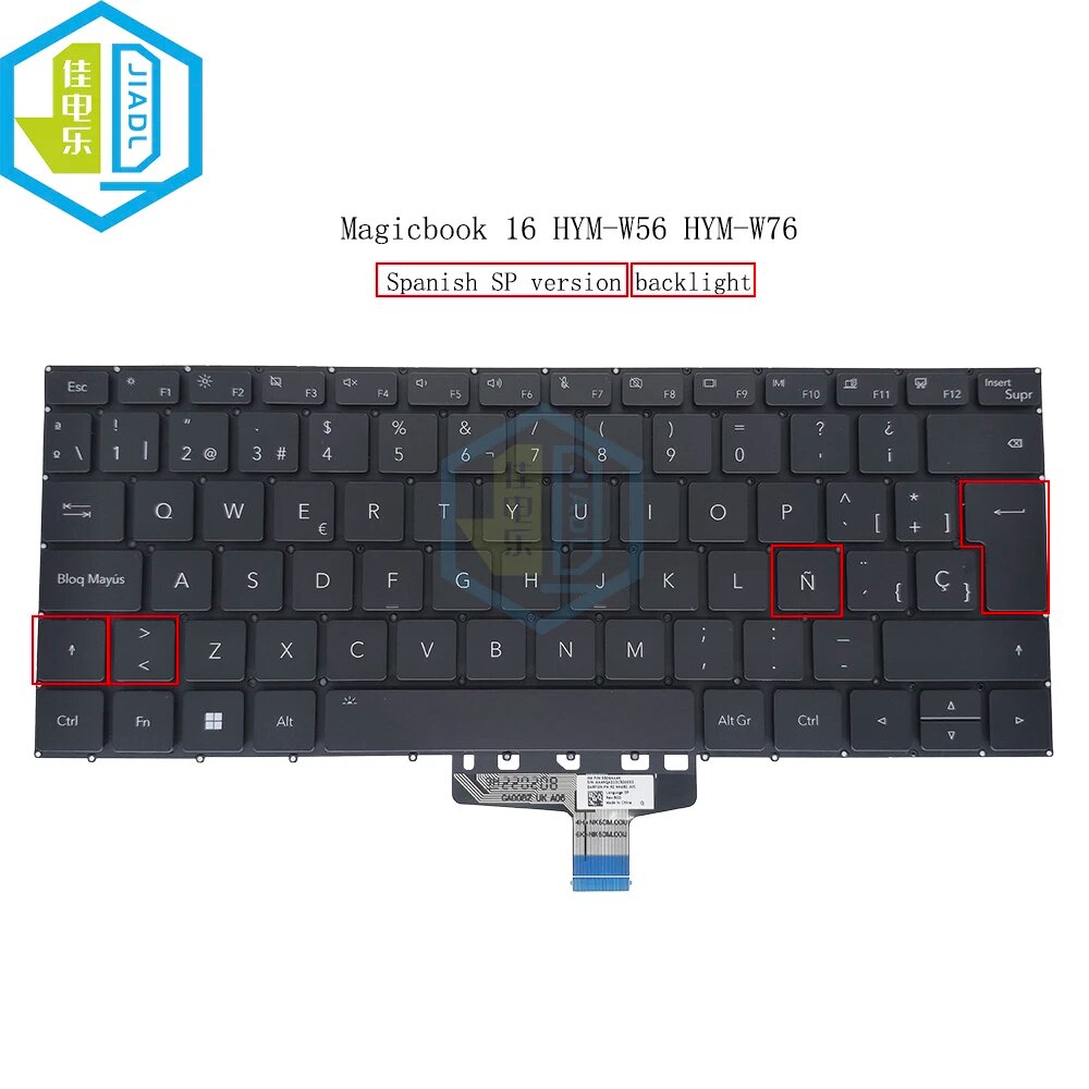 Клавиатура OVY черная с подсветкой для Huawei Honor Magicbook 16 SP Spain backlit