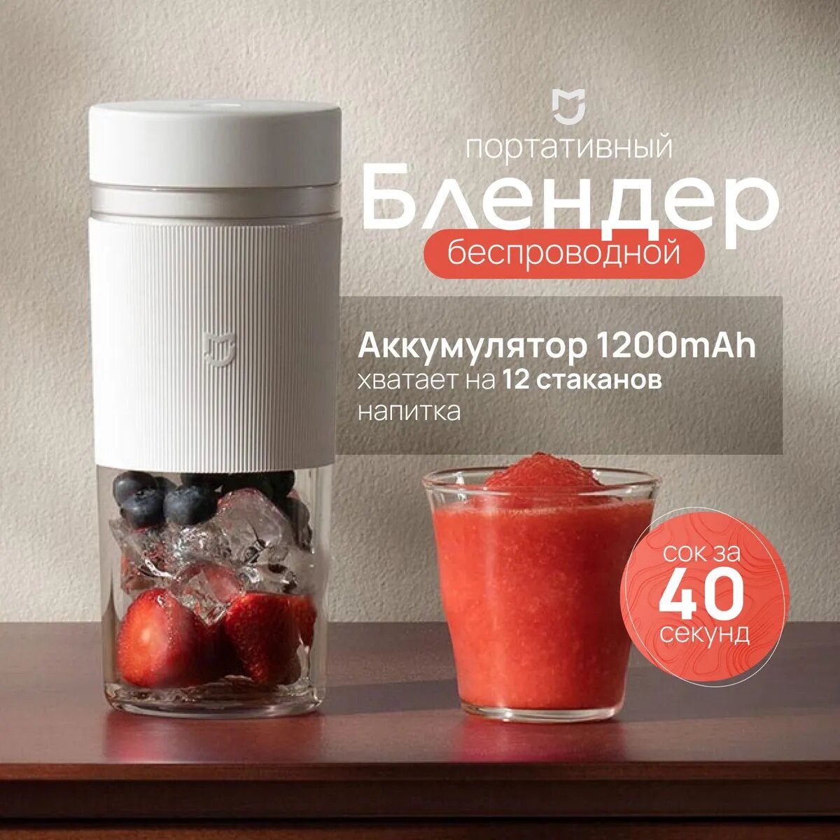 Блендер для смузи портативный беспроводной, Миксер для коктейлей Mijia Portable Juicer Cup 2, 300мл