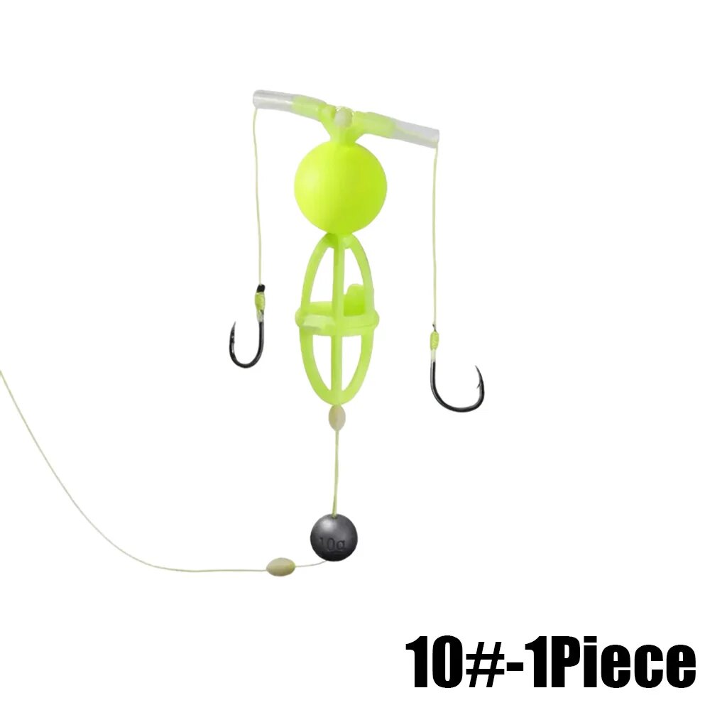1 Upgraded Carp Fishing Line Set with Double Hooks Bait Cage Float Green High Index Plastic Fishing Line 2 Hooks Fishing Tools