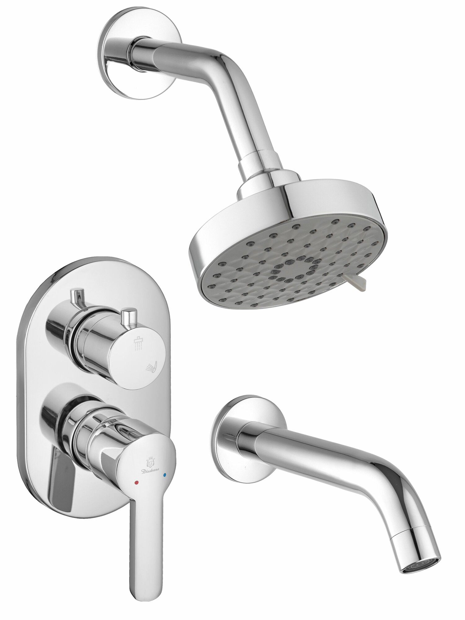 Встроенный смеситель для ванны двухфункциональный с тропическим душем диаметром 10 см, цвет глянцевый хромированный