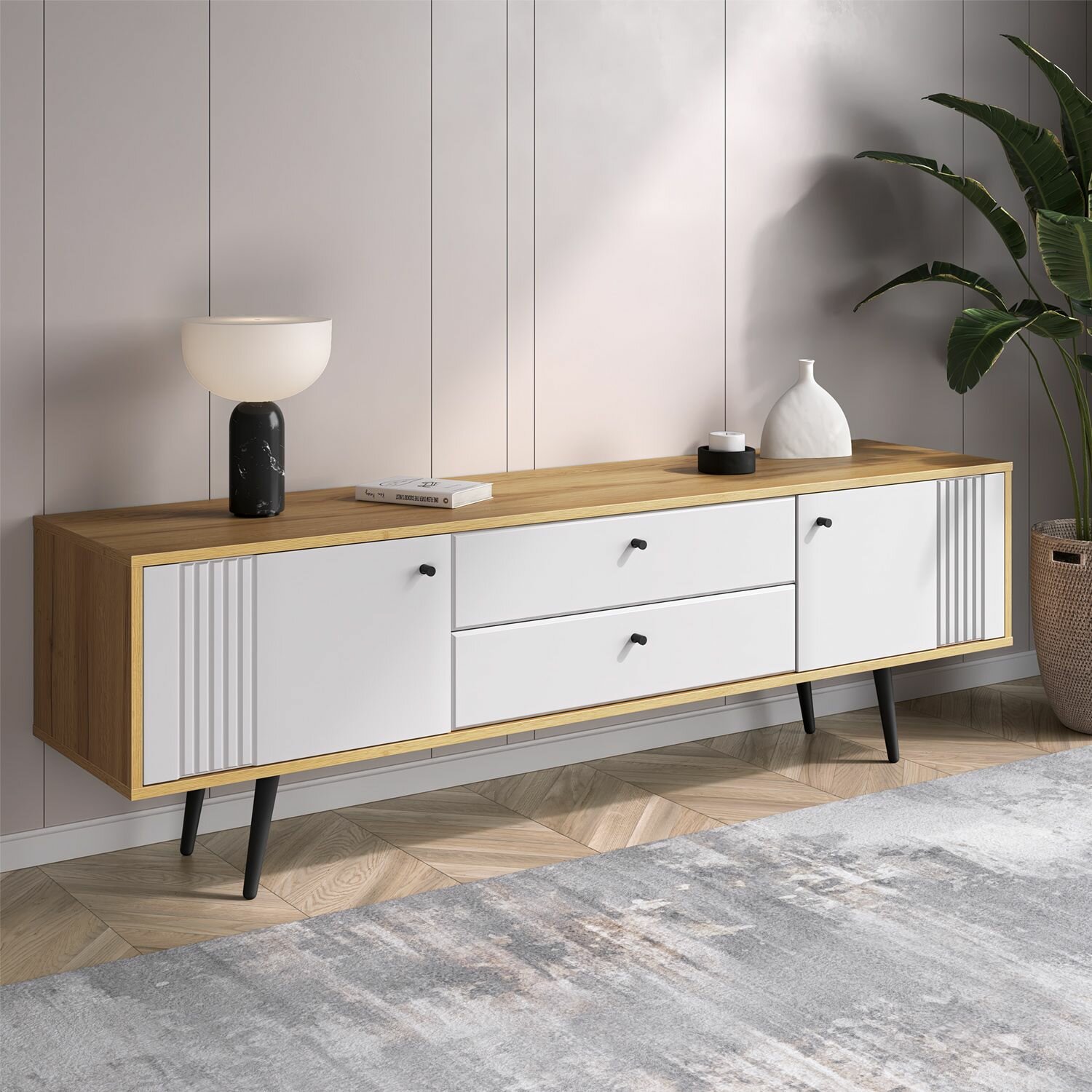 Тумба под ТВ "Кураж", стиль модерн, 170 см, ламинированный фасад, ЛДСП, 3 ящика