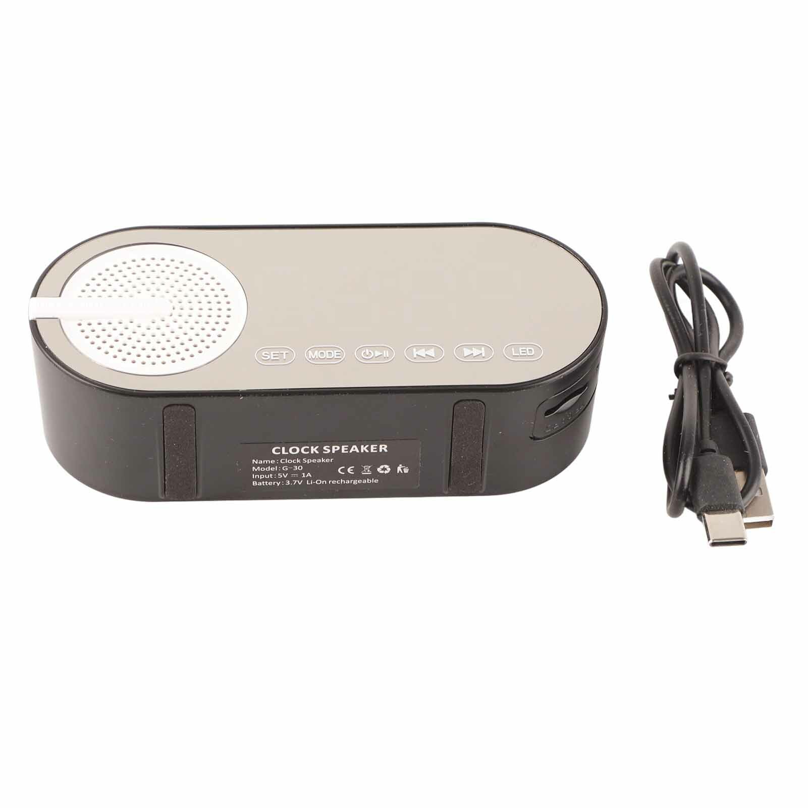 Bluetooth 5.0 динамик, зеркальные часы, мощные басы, FM-радио, перезаряжаемый цифровой будильник с разноцветной подсветкой, черный