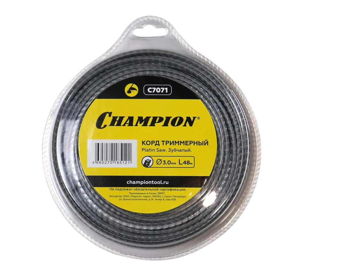 Корд триммерный CHAMPION Platin Saw 3.0мм*48м (зубчатый) / Леска для триммера