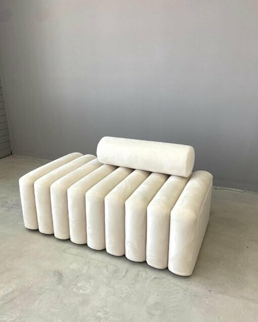 Дизайнерский диван "ACCORDION "White, 60х130, с выбором оттенка, белый, велюр, современный стиль