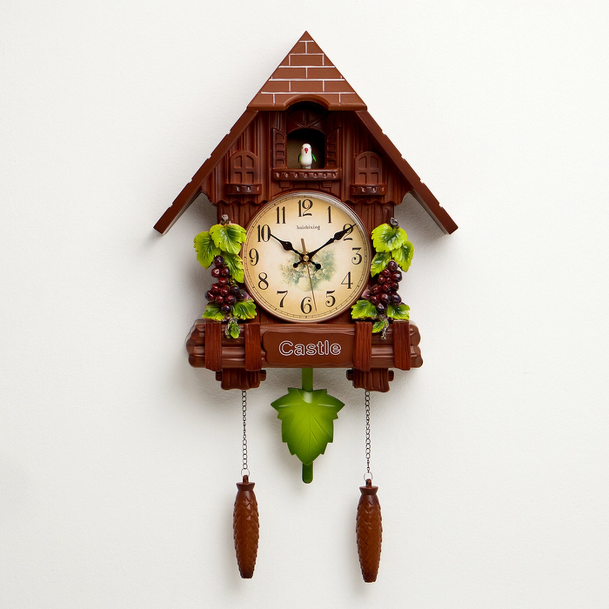 Часы настенные интерьерные большие с кукушкой «Лоза», плавный ход, 63×10×36 см, коричневые