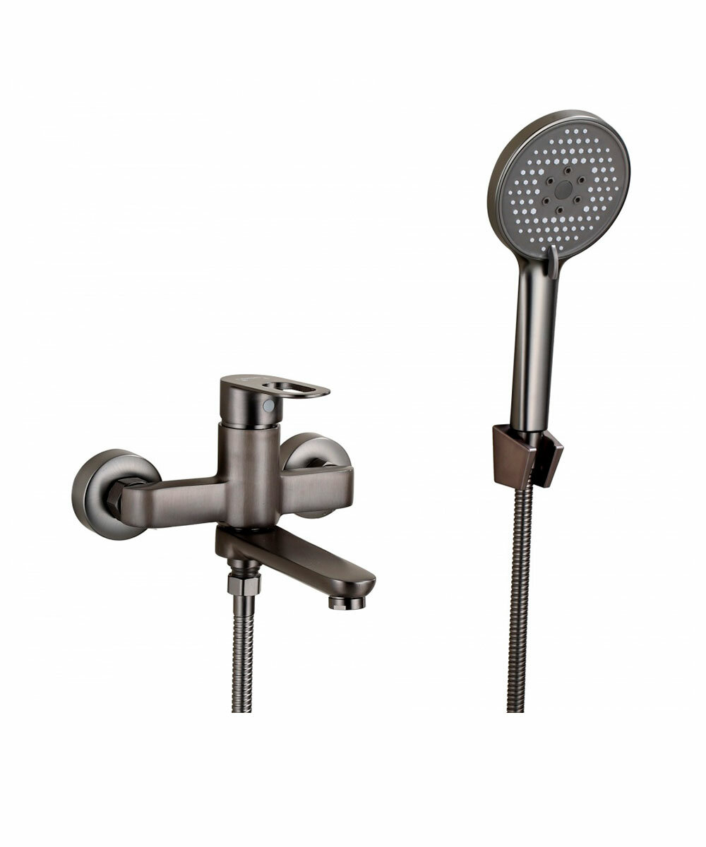 Смеситель для ванны с душем от бренда Hansen с коротким поворотным изливом H31018-P графит