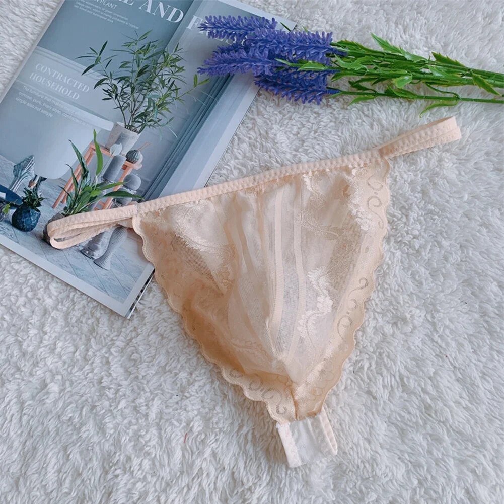 Мужские Сексуальные Кружевные Прозрачные U-образные трусики-стринги XXL, Skin