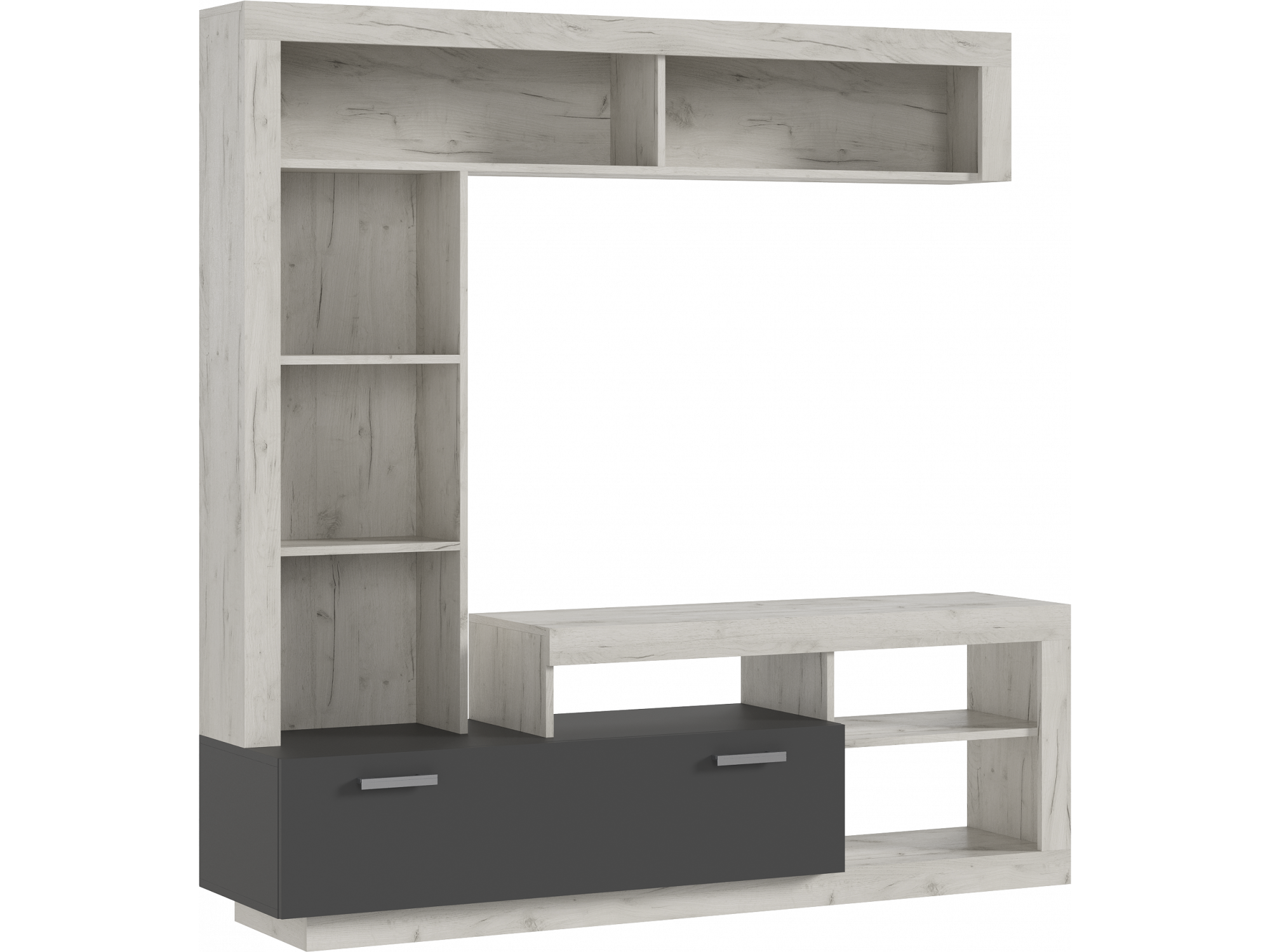 Центральная секция для гостиной, ЛДСП, Графит/дуб крафт белый
