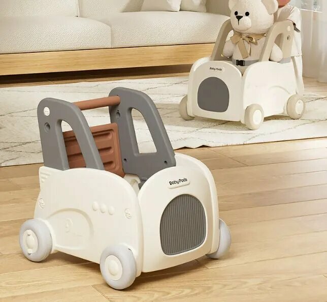 Детская тележка-ходунки, каталка коляска с хранением. Толокар машина