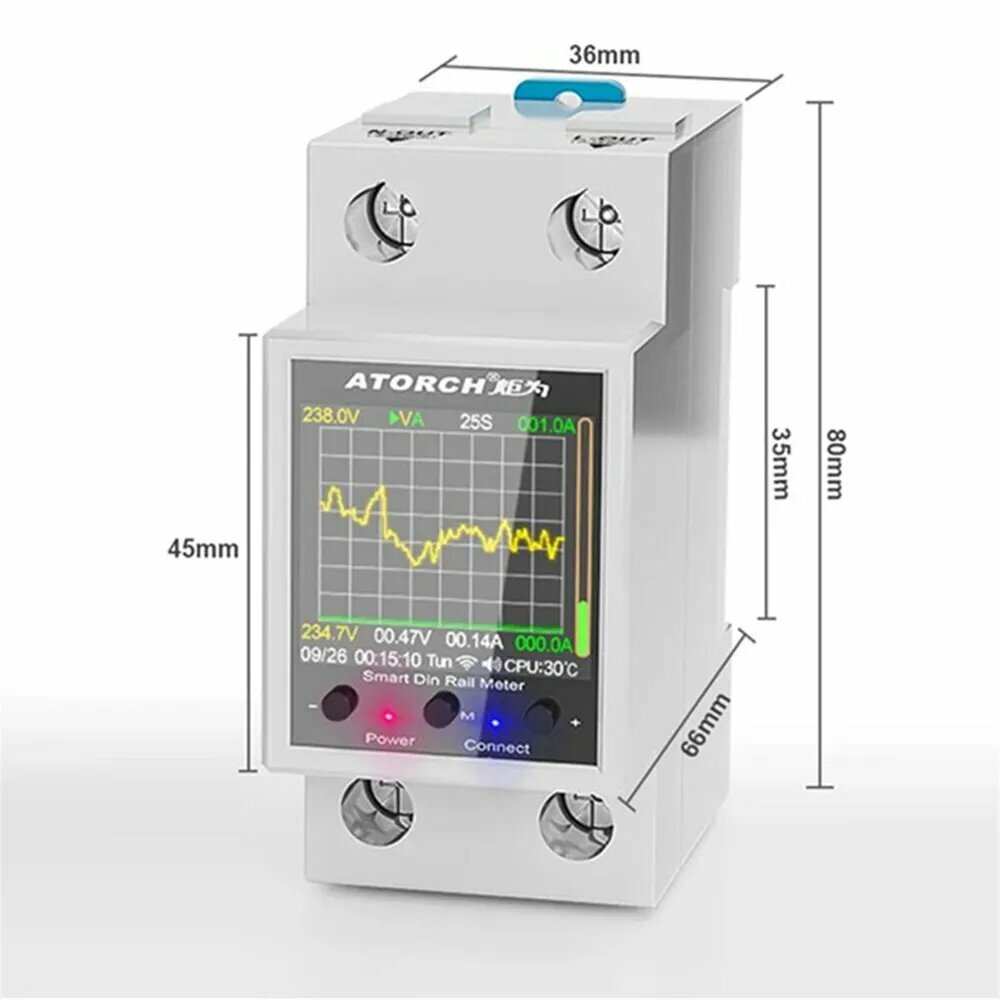 ATORCH GR2PWS счетчик электроэнергии Tuya WiFi Rail Power Energy AC50-320V цифровой дисплей монитор кривая напряжения амперметр