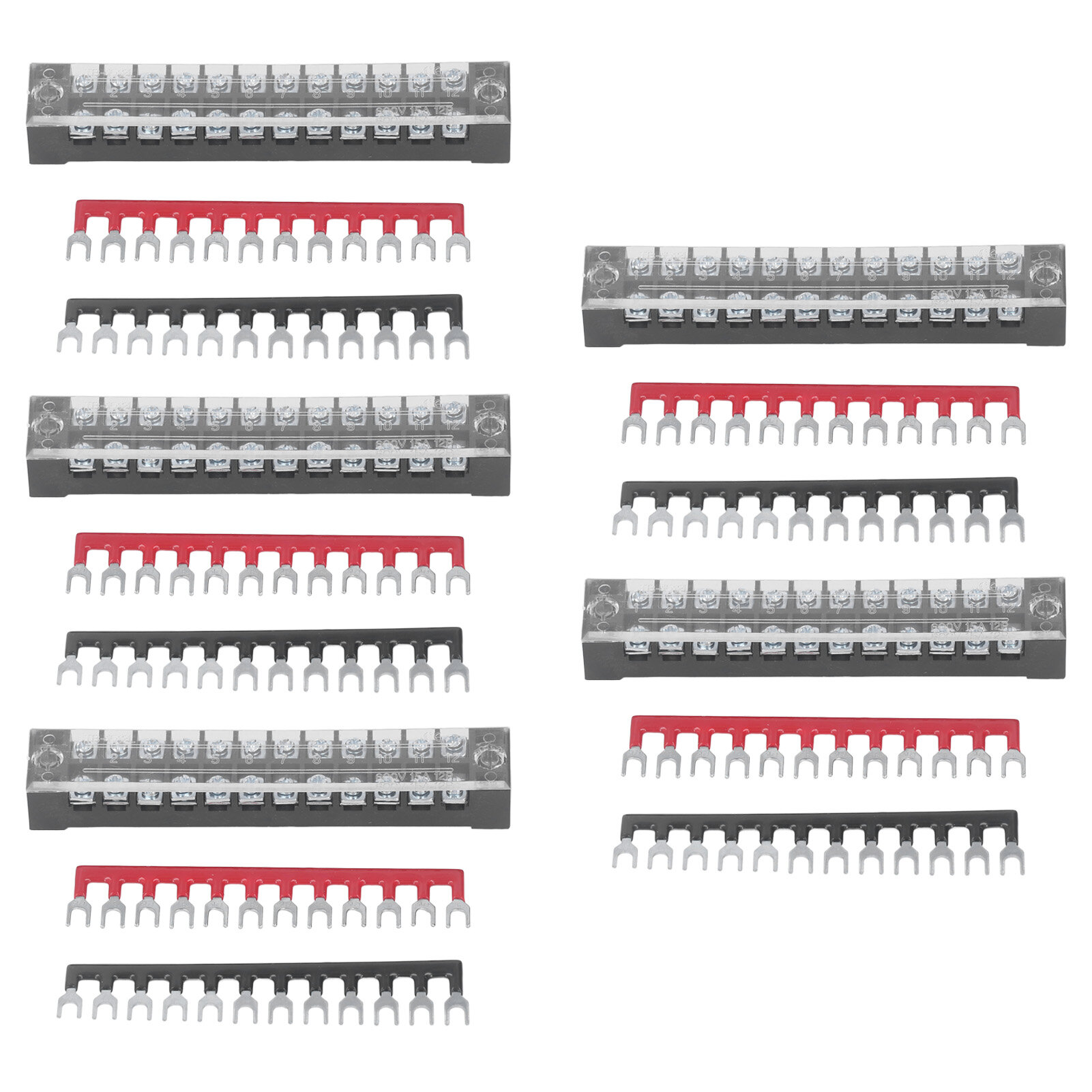 Комплект из 5 клеммных колодок на 12 клемм с клеммной колодкой и перемычкой 15 А, 600 В