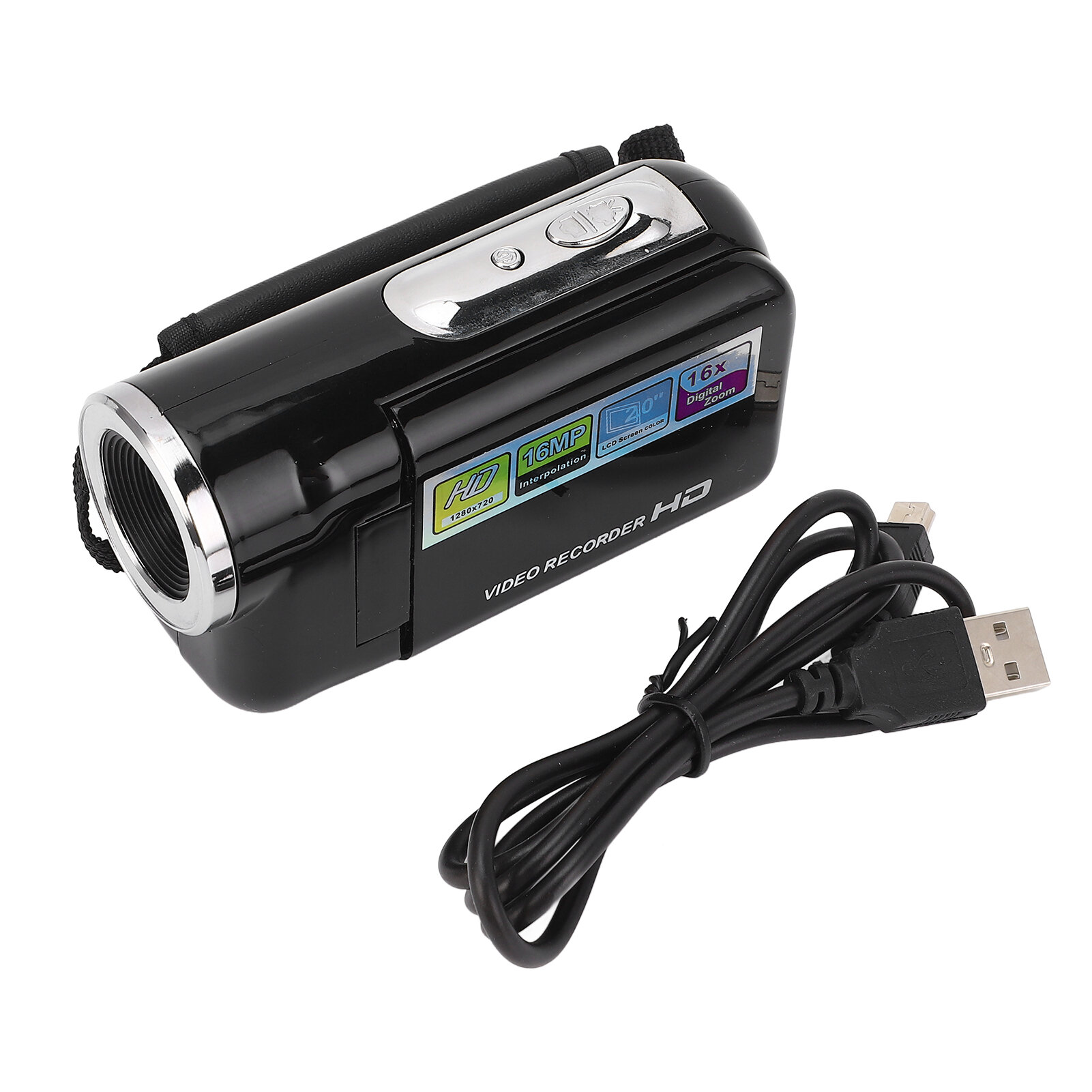 16-мегапиксельная видеокамера 1080P HD с 16-кратным цифровым зумом USB-цифровая камера-видеорегистратор с 2-дюймовым поворотным экраном для путешествий, черная