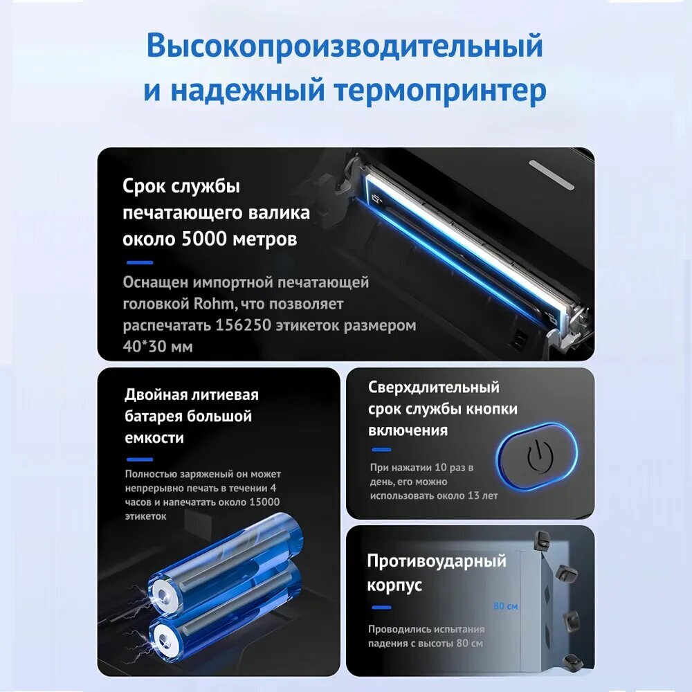Принтер для наклеек/этикеток термо CT221B_BLACK, черный