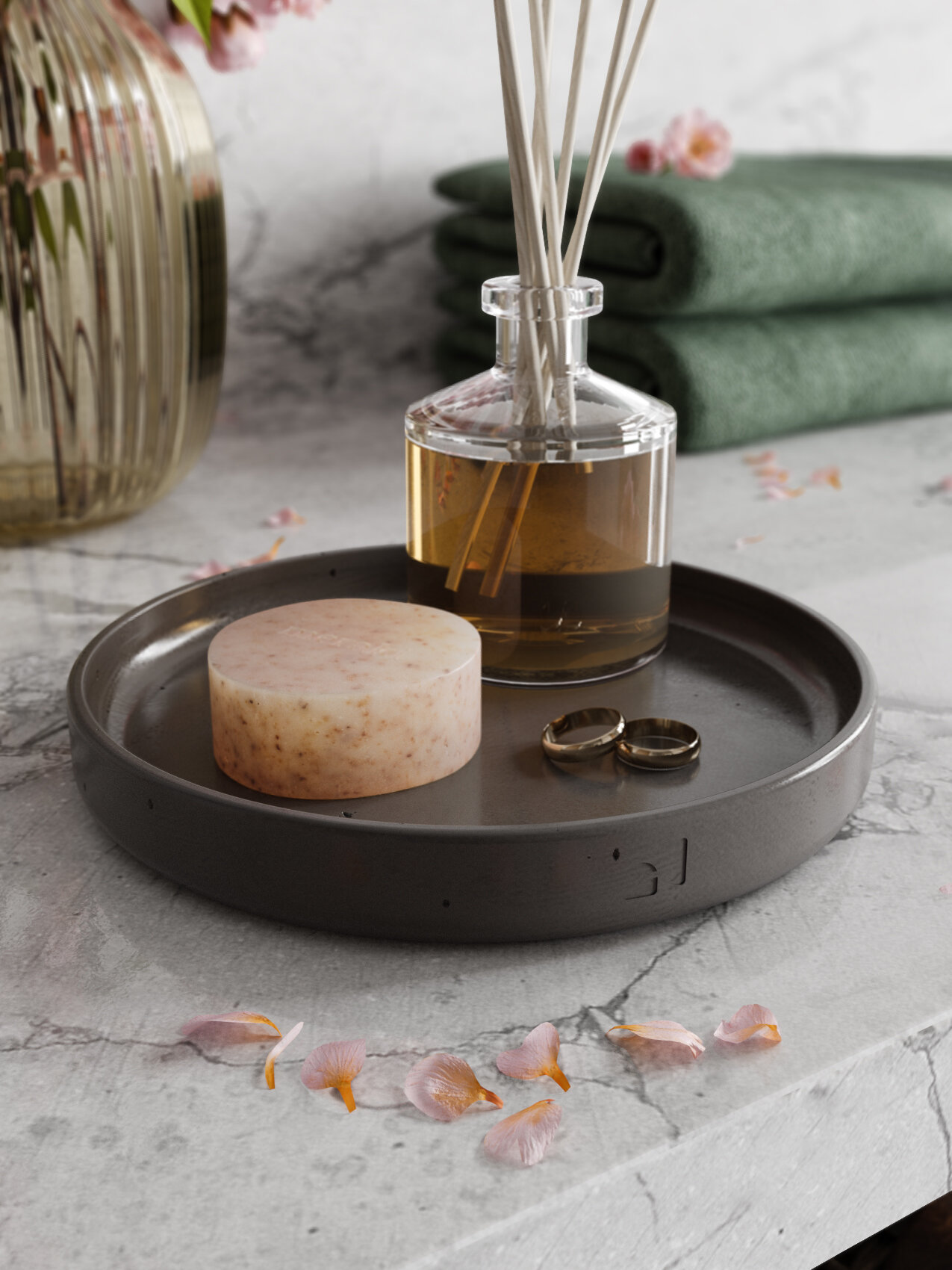 Интерьерная посуда. Декоративная поднос - подставка 17х17 см. Bordeaux circle M темно-серая глянцевая.