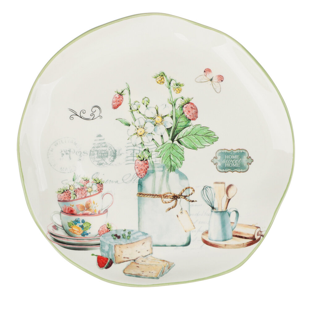 MILLIMI Земляника Тарелка, 21,5х2,5см, керамика, зелёная, сервировочная