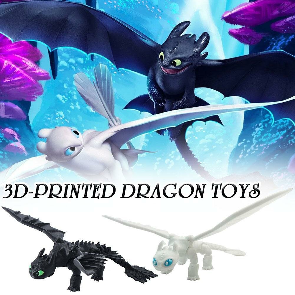 Беззубик - фигурка 3D дракона (Ночная Фурия) Подвижная игрушка из фильма Как приручить дракона напечатанная на 3д принтере