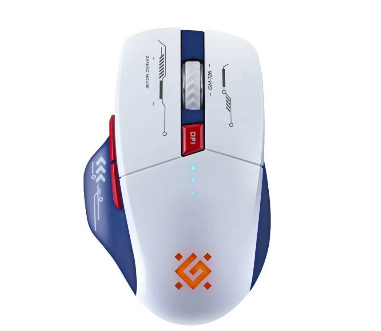 Мышь Defender Tisa GM-126, игровая, оптическая, беспроводная, USB, белый и синий [52126]