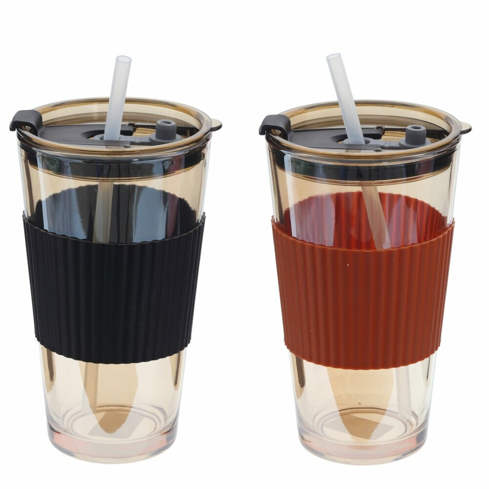 Стакан с трубочкой, 490 мл, L8,5 W8,5 H14,5 см, 2в.