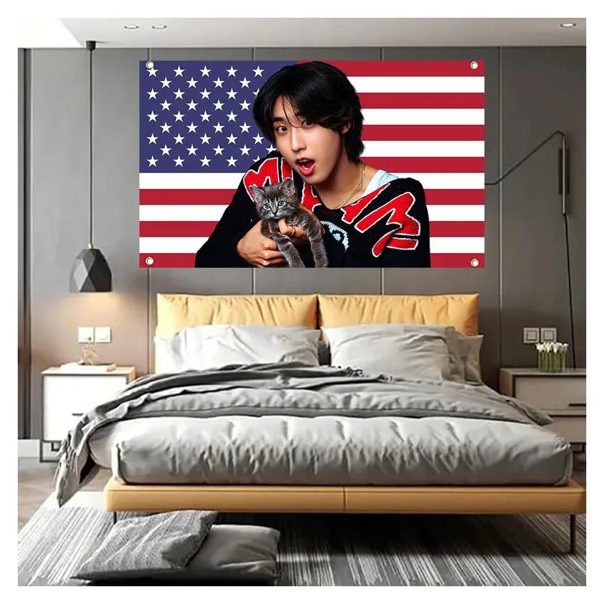 Флажок с котом и американским флагом RONNINGSTAR