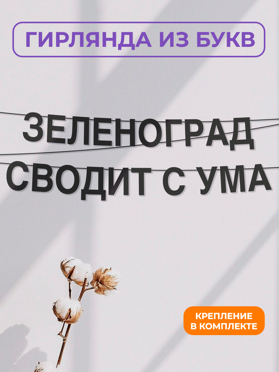 Бумажная гирлянда на стену, интерьерная - “Зеленоград сводит с ума“, гирлянда буквенная