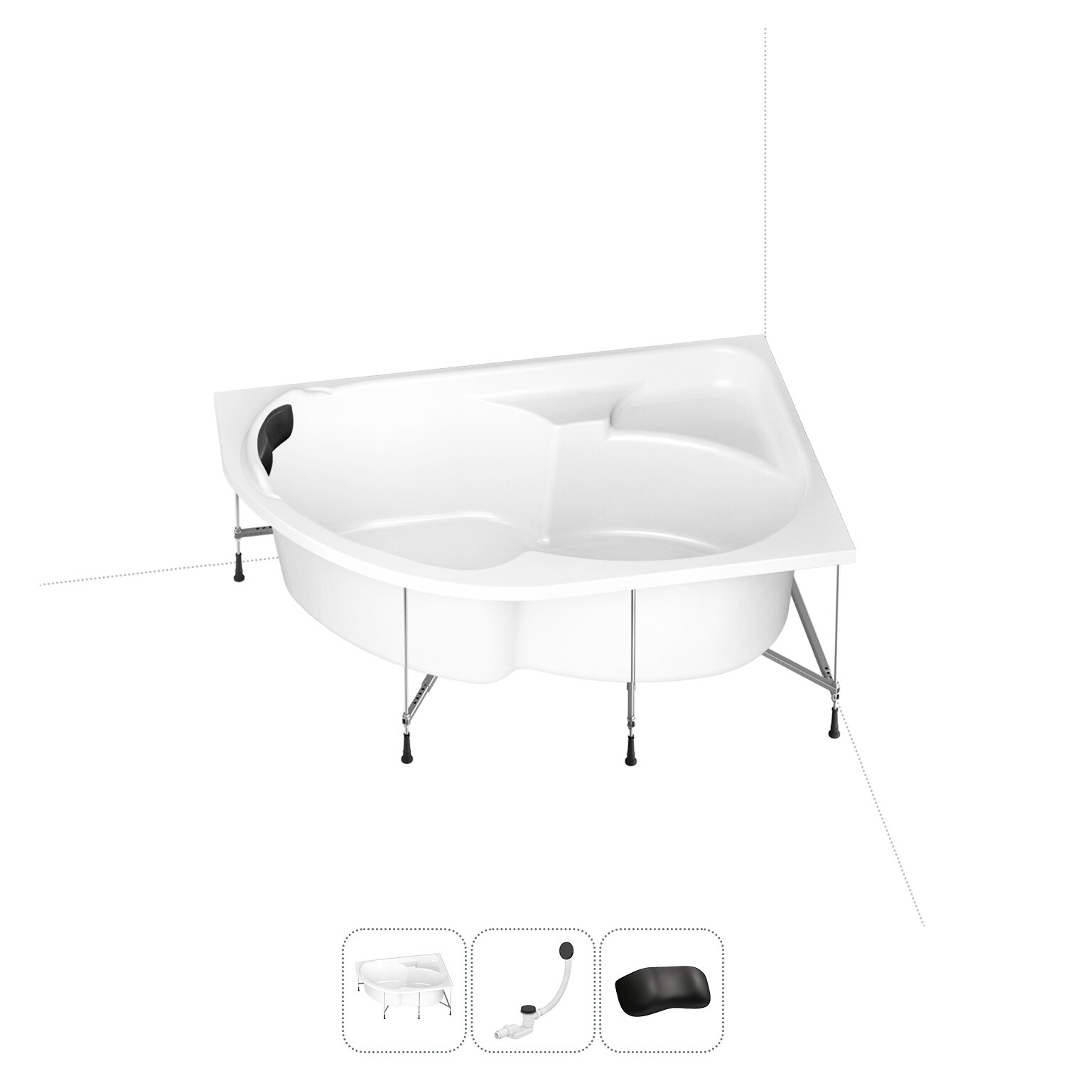 Угловая ванна акриловая 170 x 105 с каркасом Lavinia Boho Grance Hill 20220987R в наборе 4 в 1: асимметричная ванна (правый разворот), каркас, слив-перелив, подголовник