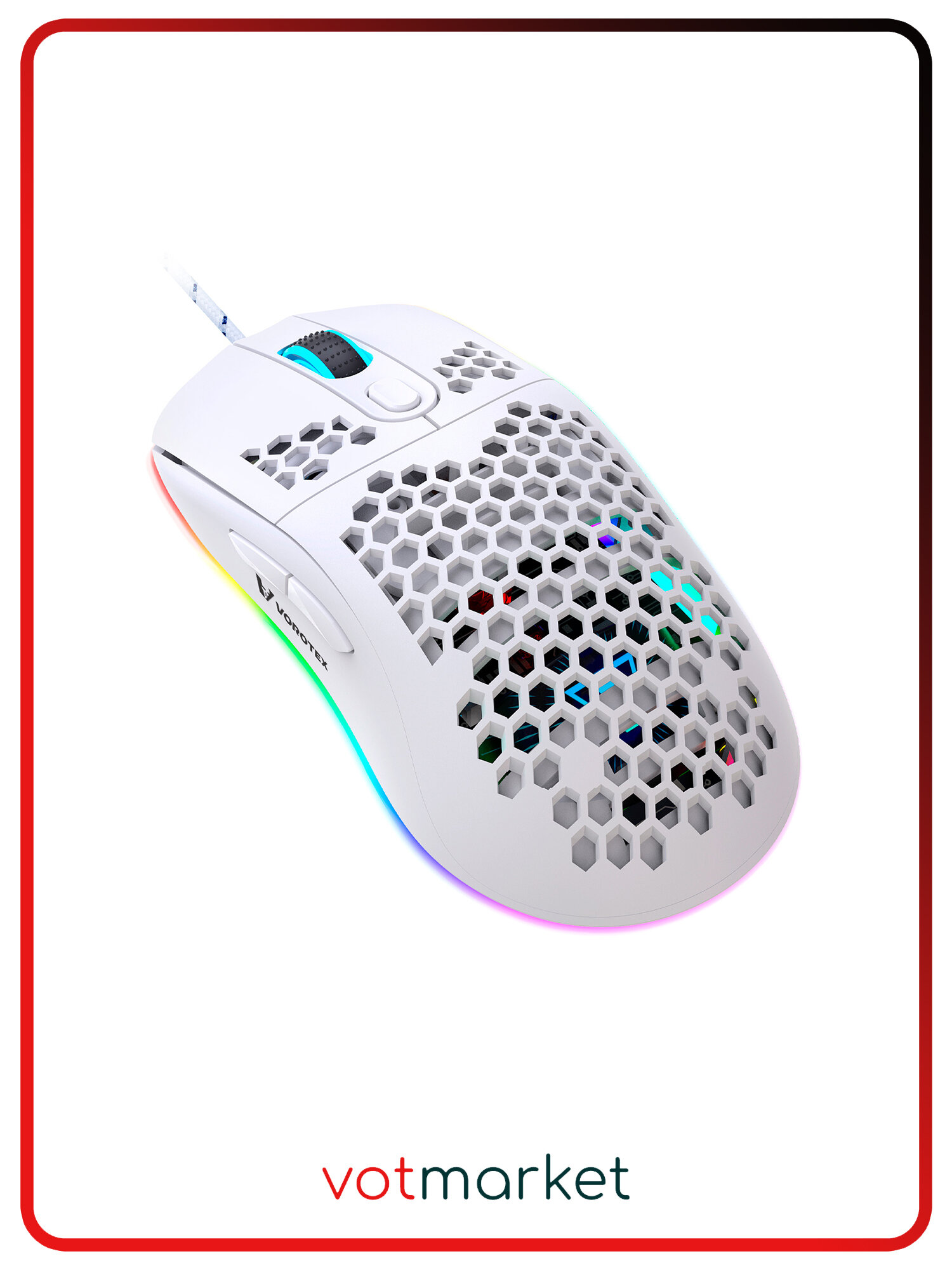 Игровая мышь проводная VOROTEX M6 с оптическим сенсором и разрешением 8000 DPI, белый