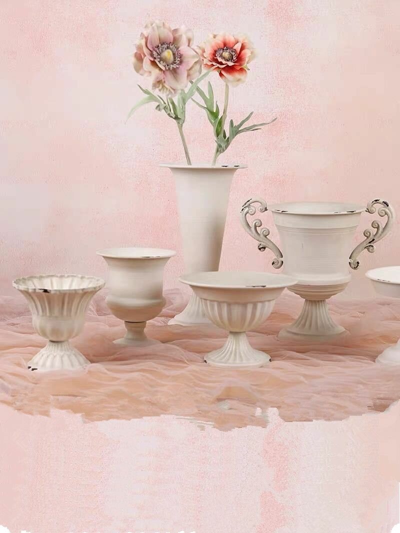 Ваза Fletiter, железо, винтажная, настольная, белая, 14см, 1шт.